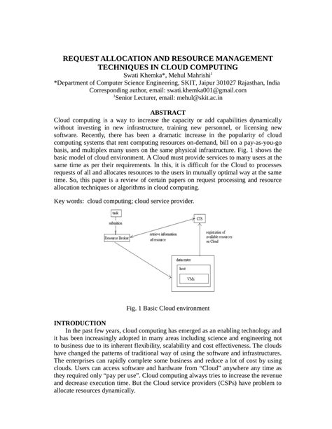 pdf request allocation and resource management techniques in cloud computing