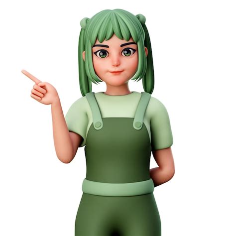 Personagem De Linda Garota Apontando Para O Lado Esquerdo