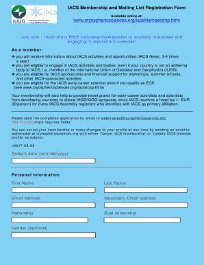 Fillable Online IACS Membership And Mailing List Registration Form Fax