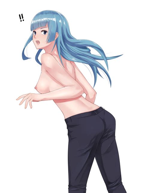 Rule 34 1girls Blue Hair Female Only Jujutsu Kaisen Kasumi Miwa Pants Surprised Topless 4456497