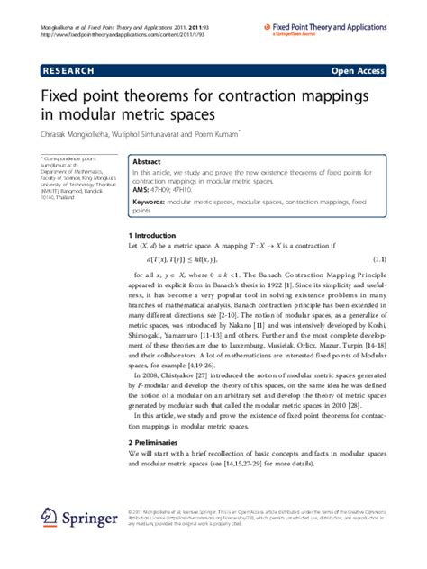 pdf fixed point theorems for contraction mappings in modular metric spaces wutiphol