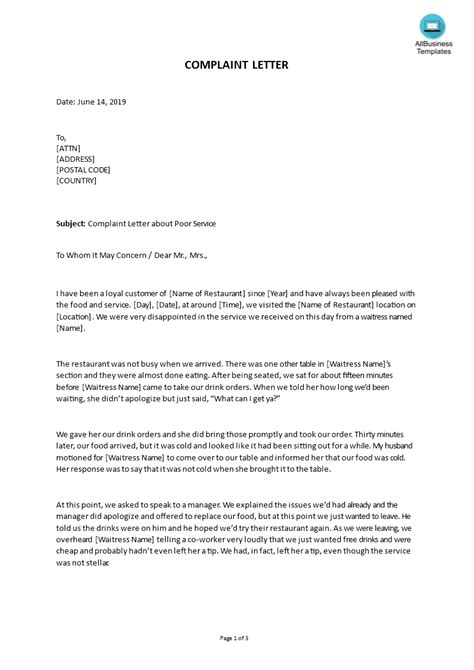 Sample Complaint Letter About Poor Service Gratis