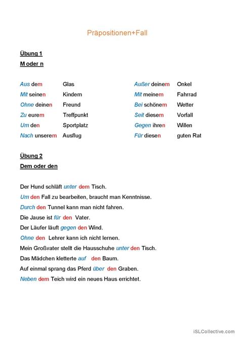 Präpositionen Fall Lösung allgemein English ESL worksheets pdf doc