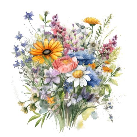 Wildflower Bouquet Clipart Wildflower Bouquet Art Bundle For Etsy