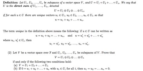solved definition let u1 u2 un be subspaces of a