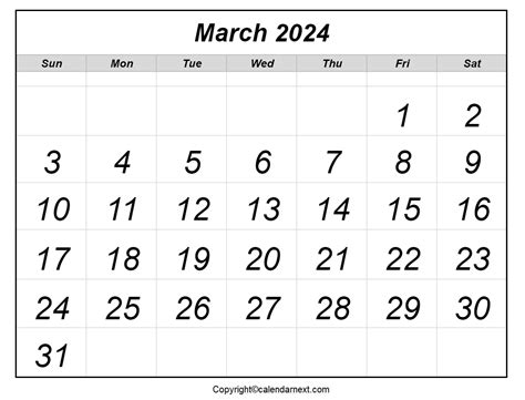 March 2024 Printable Calendar