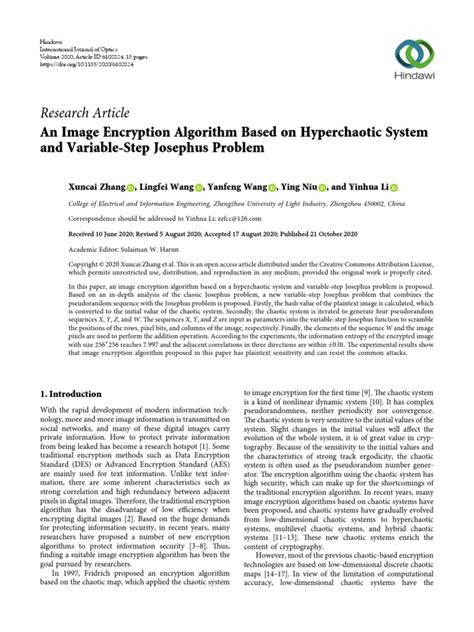 research article an image encryption algorithm based on hyperchaotic system and variable step