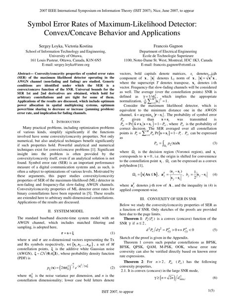 pdf symbol error rates of maximum likelihood detector convex concave behavior and applications