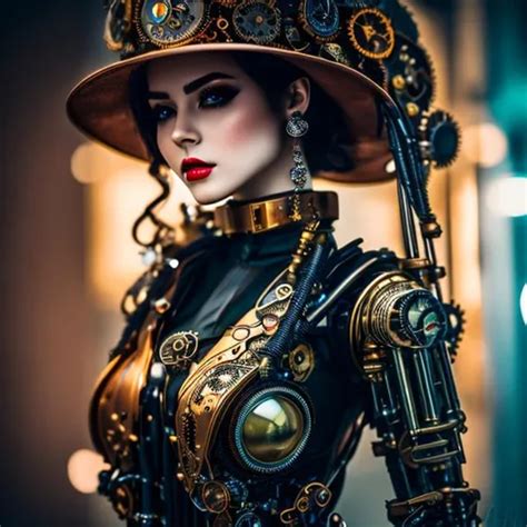 Produce A Photograph Of A Steampunk Robotic Beautifu