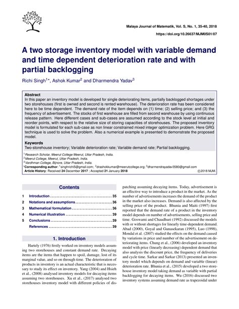 pdf a two storage inventory model with variable demand and time dependent deterioration rate