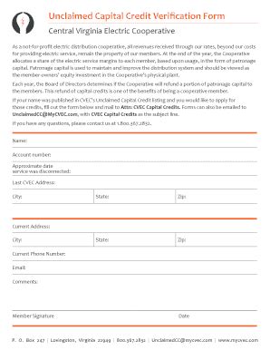 Fillable Online Unclaimed Capital Credit Verification Form Mycveccom