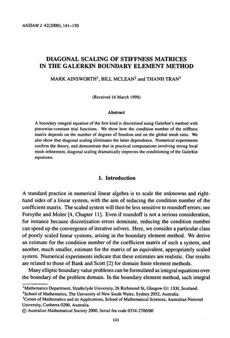 pdf diagonal scaling of stiffness matrices in the galerkin boundary element method
