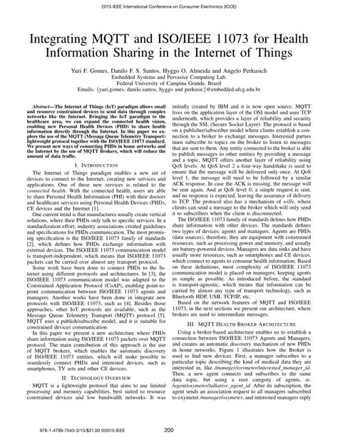pdf integrating mqtt and iso ieee 11073 for health information sharing in the internet of things
