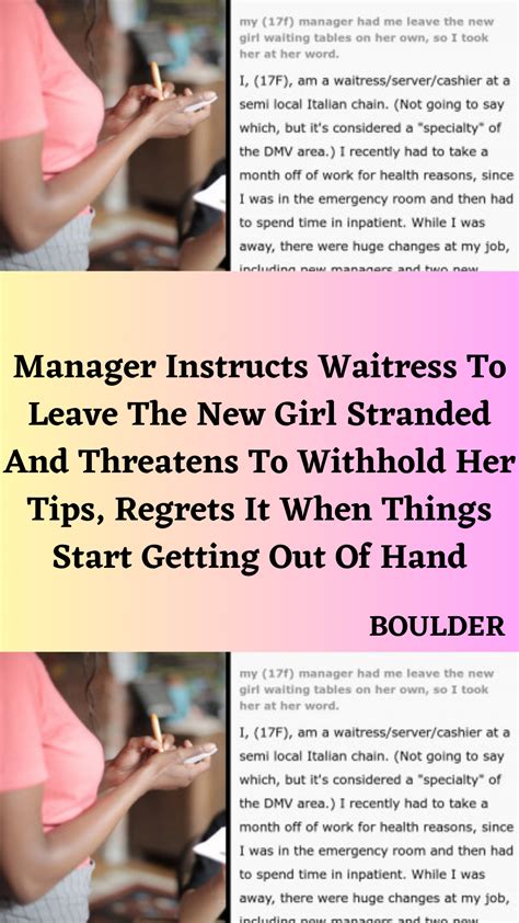 Manager Instructs Waitress To Leave The New Girl Stranded And Threatens To Withhold Her Tips