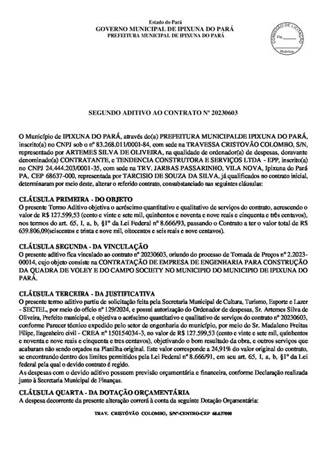 2º TERMO ADITIVO AO CONTRATO nº 20230603 Prefeitura Municipal de