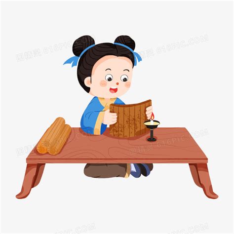 卡通书童点灯看竹简元素图片免费下载 PNG素材 编号1pkiror06 图精灵