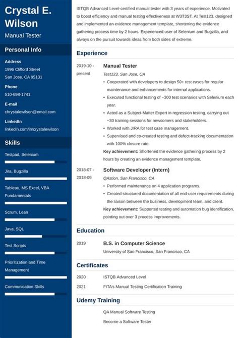 Manual Tester Resume Sample For 2024 Various Levels