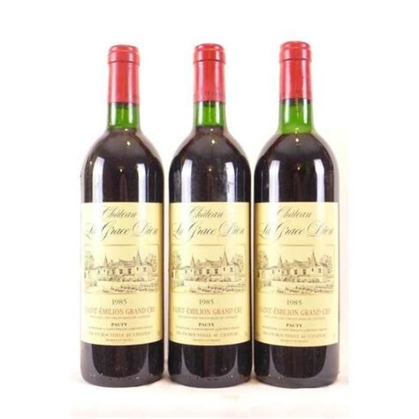 Lot de 3 bouteilles saint émilion château la grace dieu grand cru rouge