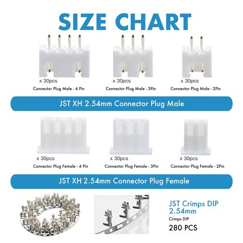Buy 460 Pieces 2 54mm JST XH JST Connector Kit 2 54mm Pitch Female Pin
