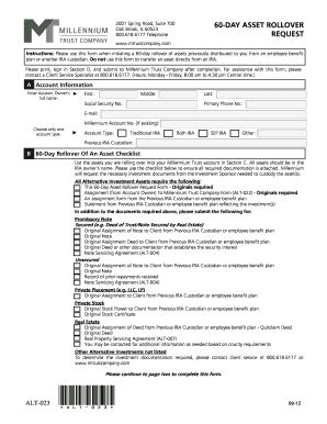 Fillable Online 60 DAY ASSET ROLLOVER REQUEST Millennium Trust