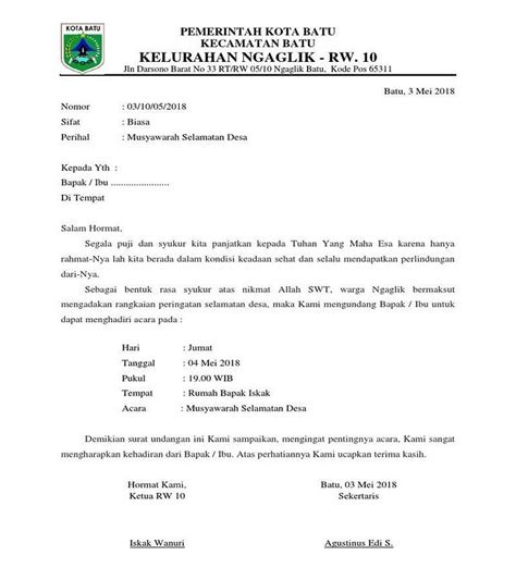 15 Contoh Surat Undangan Untuk Berbagai Keperluan Doc Terlengkap