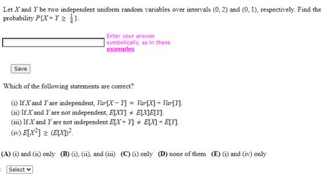 solved let x and y be two independent uniform random