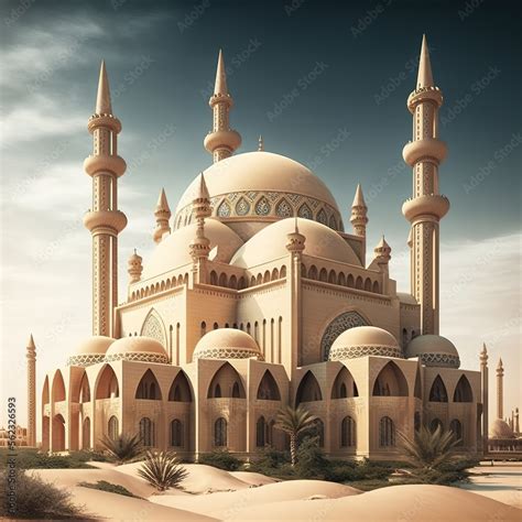 Islamic Mosques A Digital Art Illustration Showcasing The Beauty Of
