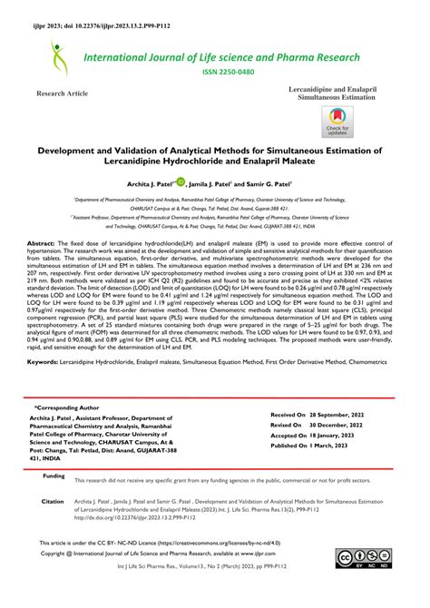 pdf development and validation of analytical methods for simultaneous estimation of