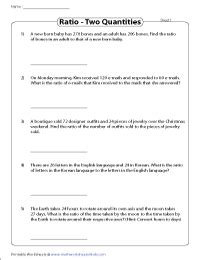 Grade Ratio Word Problem Work Worksheets