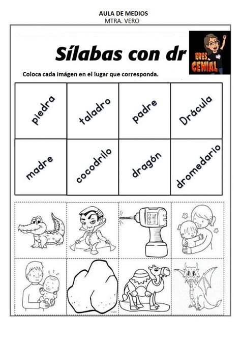 Fichas para trabajar las sílabas dra dre dri dro dru Artofit