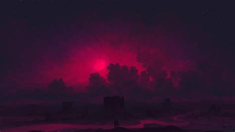 Landscape Car Bisbiswas Night Digital Painting Sky Moon Clouds
