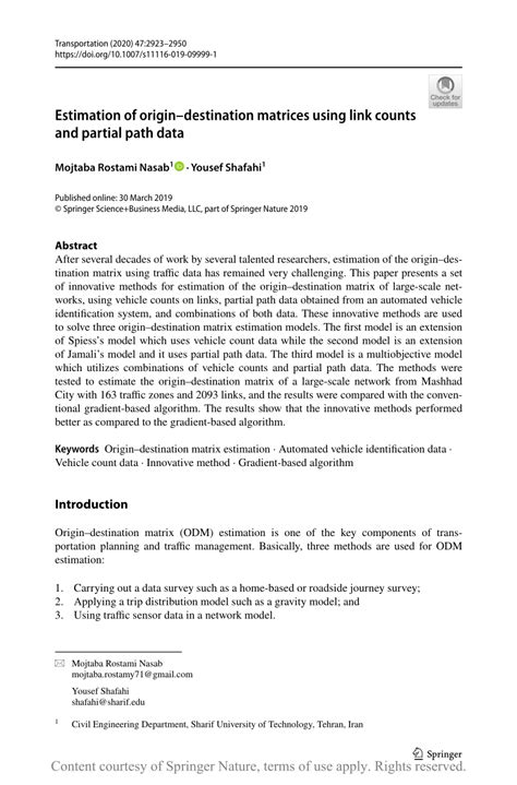 estimation of origin destination matrices using link counts and partial path data request pdf