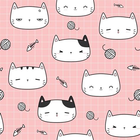 Cute Cat Kitten Head Cartoon Doodle Seamless Pattern 2266238 Vector Art At Vecteezy