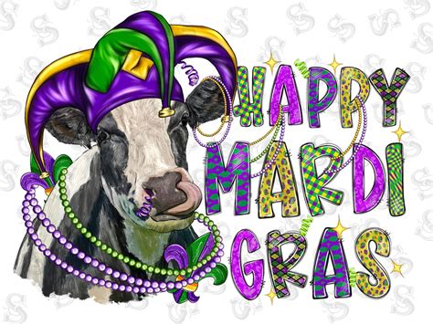 Happy Mardi Gras Cow Png Sublimation Design Mardi Gras Png Etsy
