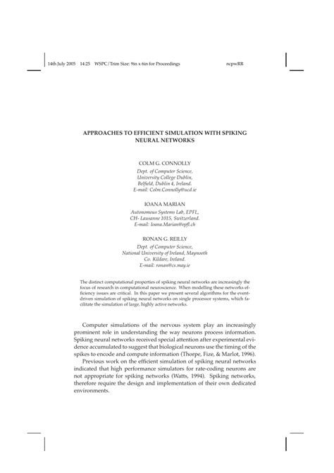 pdf approaches to efficient simulation with spiking neural networks