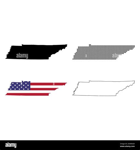 Set Of Tennessee Map Shape United States Of America Flat Concept