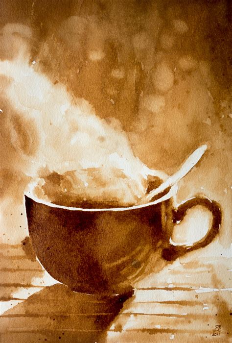 Steaming Coffee Cup On A Cold Autumn Morning Painted With 100 Coffee