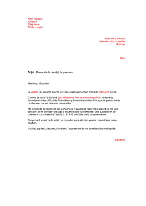 Lettre De Delai De Paiement