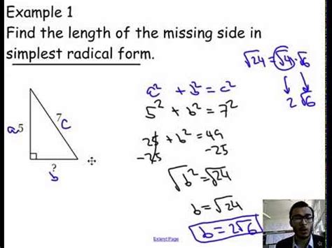 Pythagorean Theorem And Simplifying Radicals YouTube