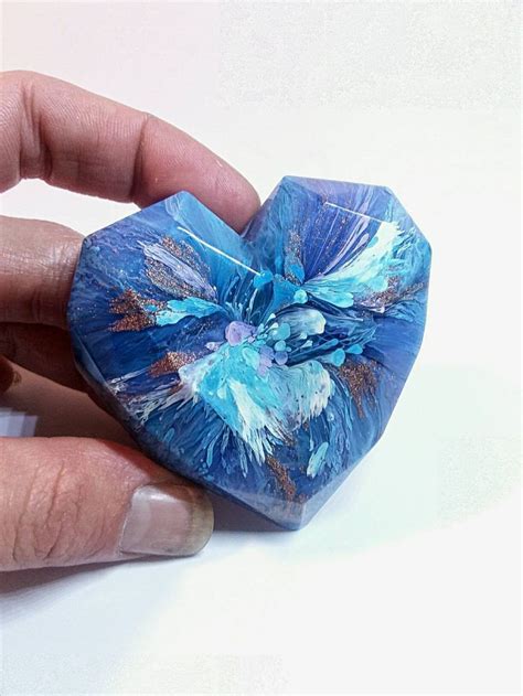 Wispy Blue And Gold Alcohol Ink Petri Heart Epoxy Resin Etsy