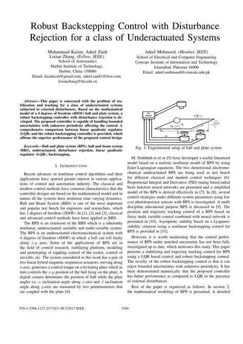 pdf robust backstepping control with disturbance rejection for a class of underactuated systems