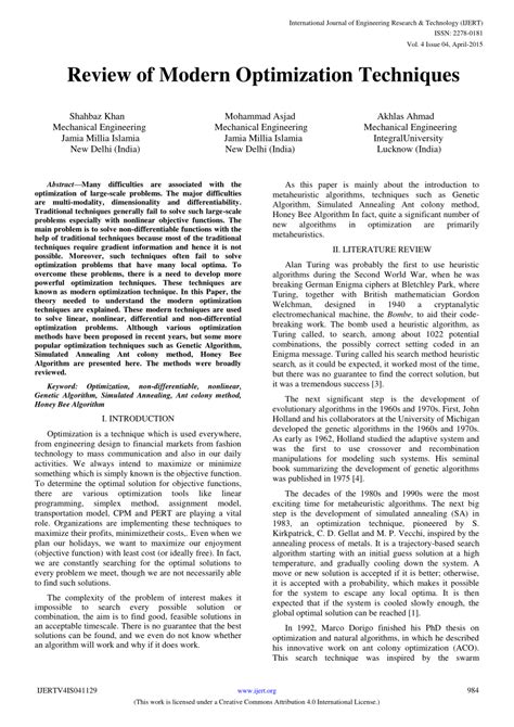 pdf review of modern optimization techniques