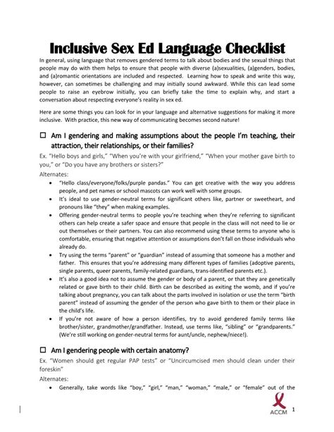 inclusive sex ed language checklist docslib