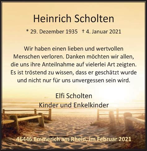 Traueranzeigen Von Heinrich Scholten Trauer In NRW De