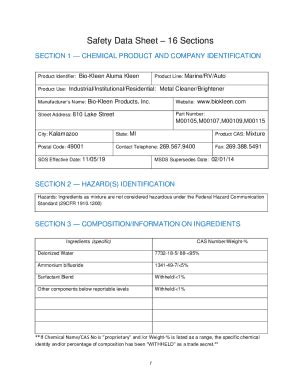 Fillable Online Safety Data Sheet Aluma Kleen Hazard Identification