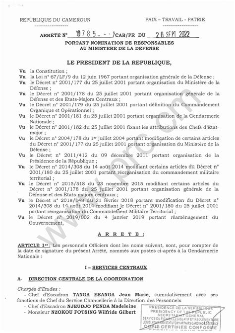Arrêté N 0785 CAB PR du 28 septembre 2022 portant nomination de