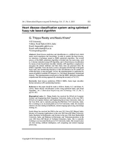 pdf heart disease classification system using optimised fuzzy rule based algorithm neelu