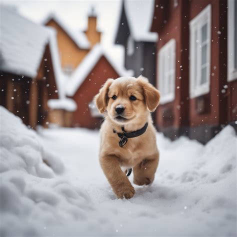 Cute Golden Retriever Puppies In Snow