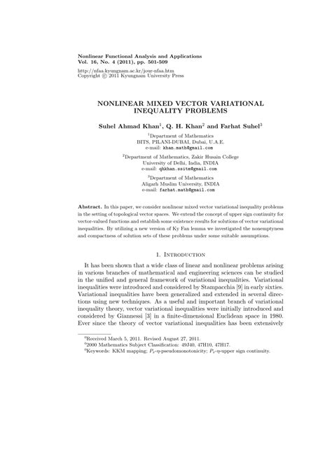pdf nonlinear mixed vector variational inequality problems