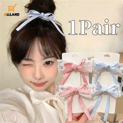 1 Pair Y2K Lace Ribbon Bow Hair Clips Lovely Lolita Long Bowknot Tassel